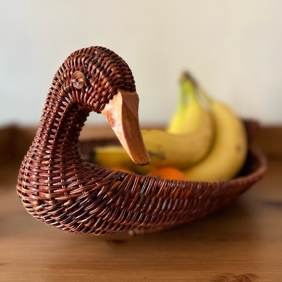 Accents | Vintage 197s Style Duck Goose Basket Easter Wicker Rattan ...
